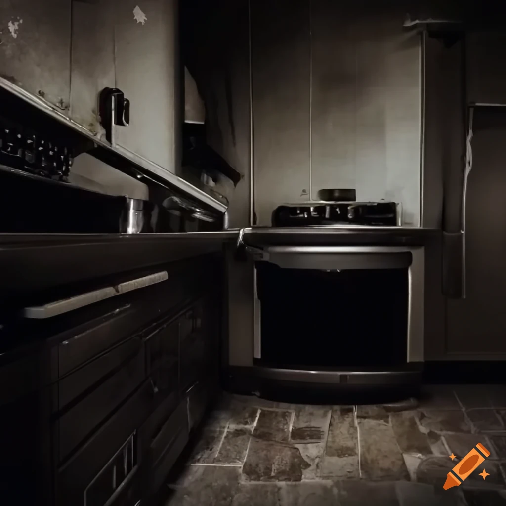 Creepy kitchen with dirty appliances on Craiyon