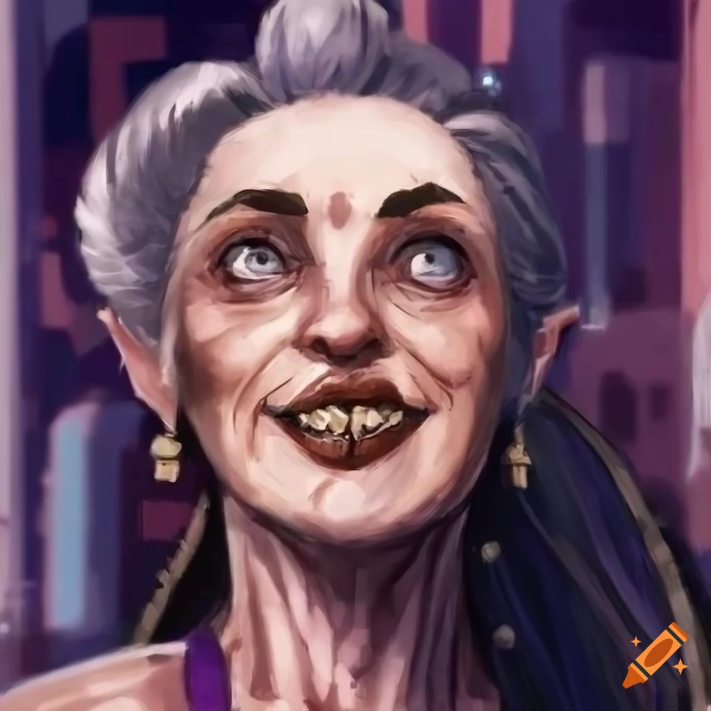 Dnd art of an enchantress in a busy town square on Craiyon