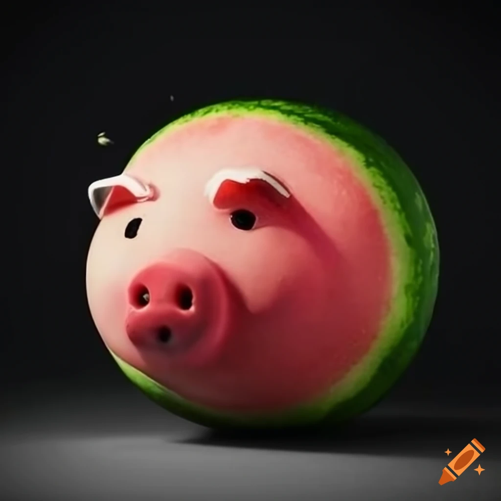 Watermelon carved into a pig shape on Craiyon