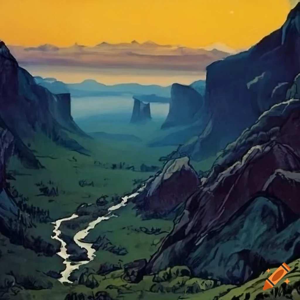 Noir artwork of an african mountain valley on Craiyon