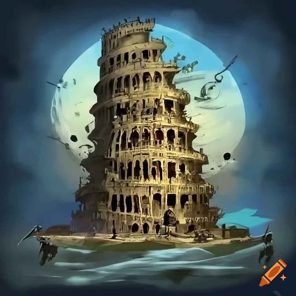 Steampunk-style babel tower on Craiyon