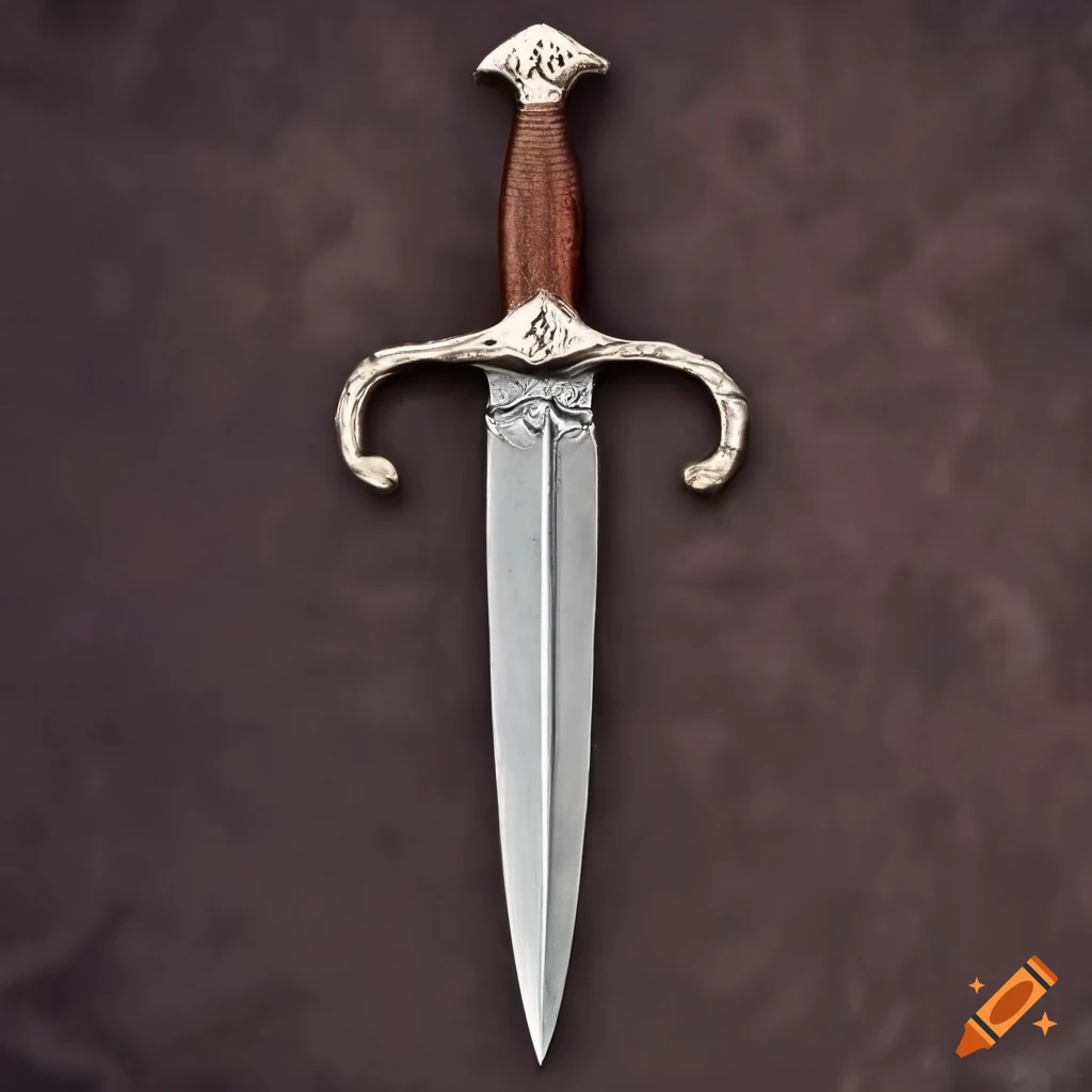 Silver double-bladed dagger with a leather-wrapped shaft on Craiyon