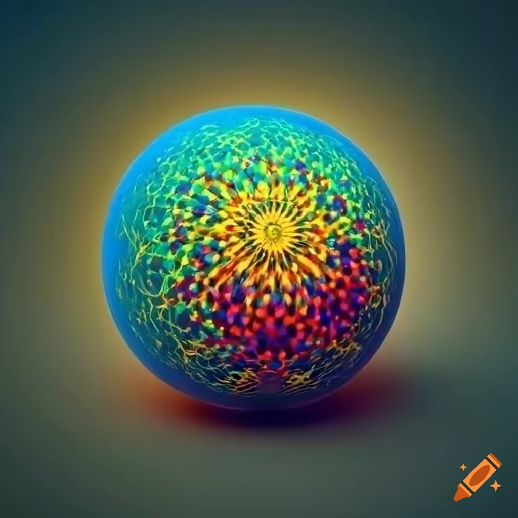 Colorful ball with intricate patterns in golden mist on Craiyon