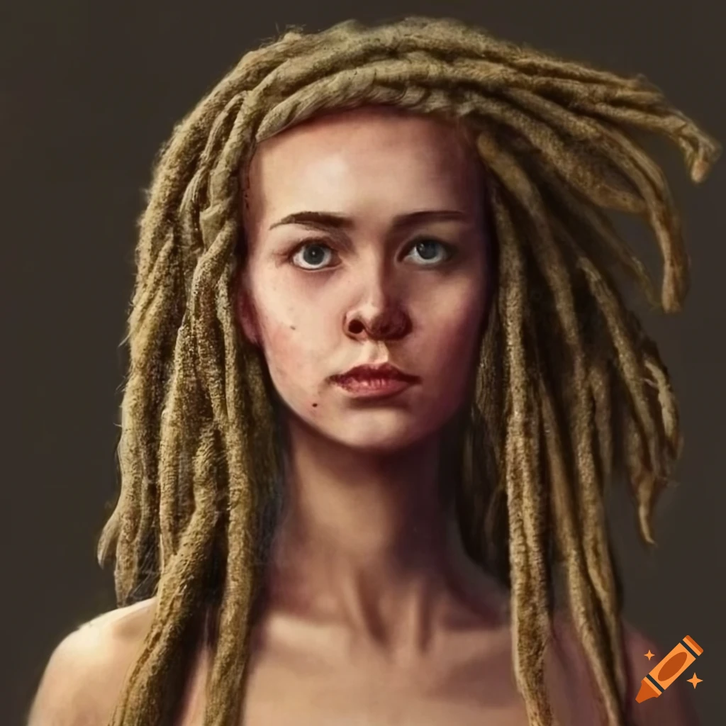 Detailed portrait of a prehistoric woman with dreadlocks in a ...