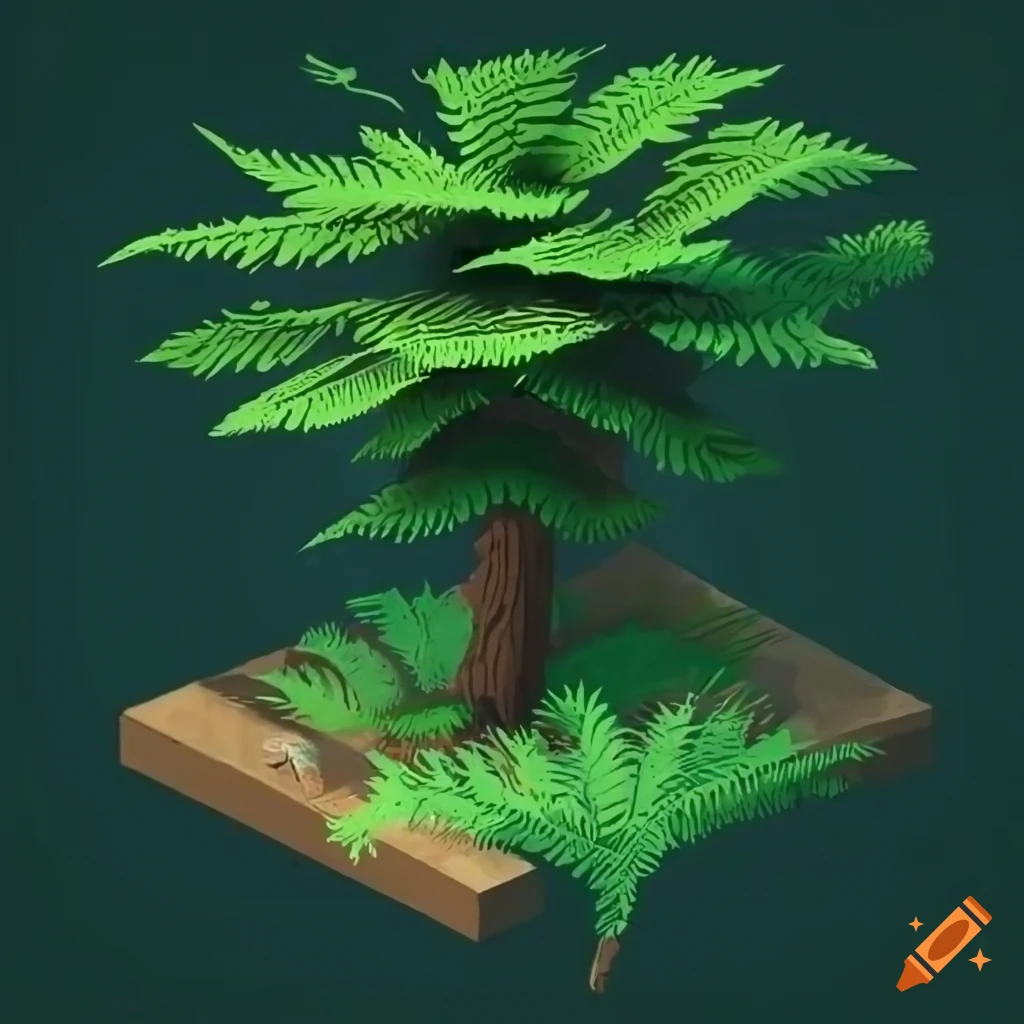 2d isometric game art of a tree fern on Craiyon