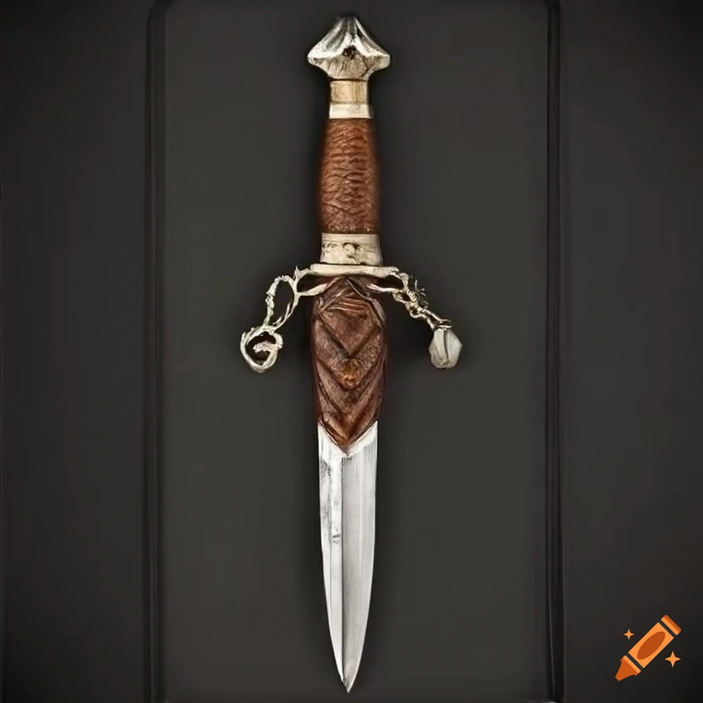 Silver double-bladed dagger with leather-wrapped shaft