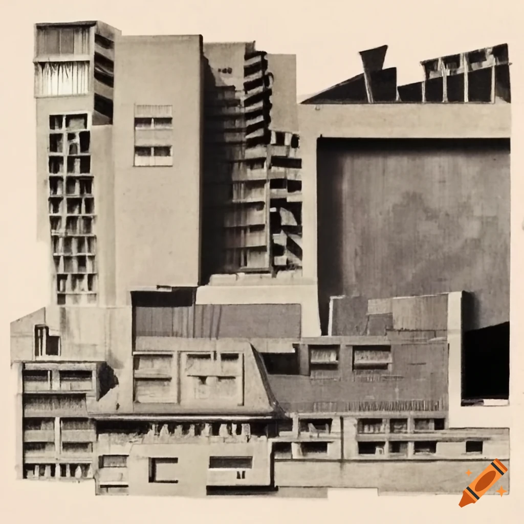 Collage of brutalist architecture by Max Ernst on Craiyon