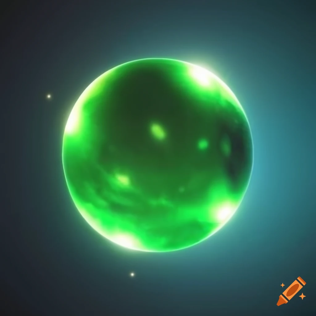 Green glowing ball in dark space on Craiyon