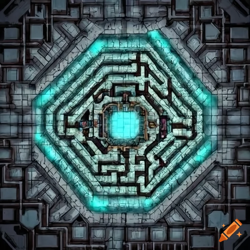 Sci-fi battle boardgame map with turrets and inhibitors on Craiyon