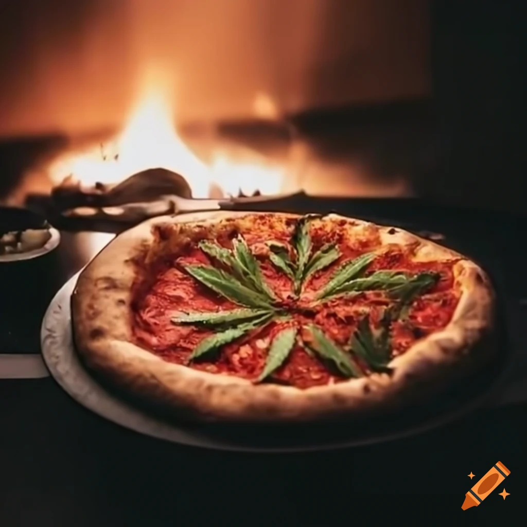Pizza topped with cannabis leaves on Craiyon