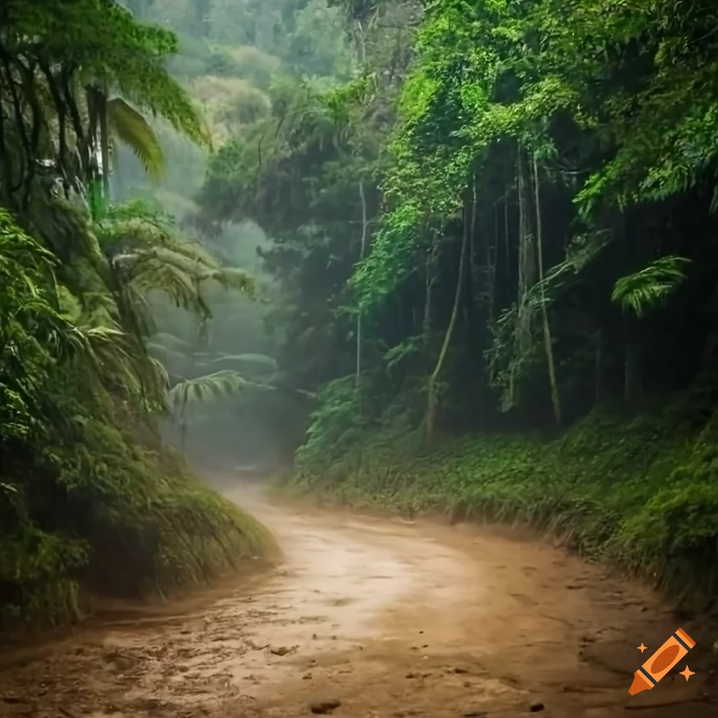 Off-road adventure in a tropical rainforest on Craiyon