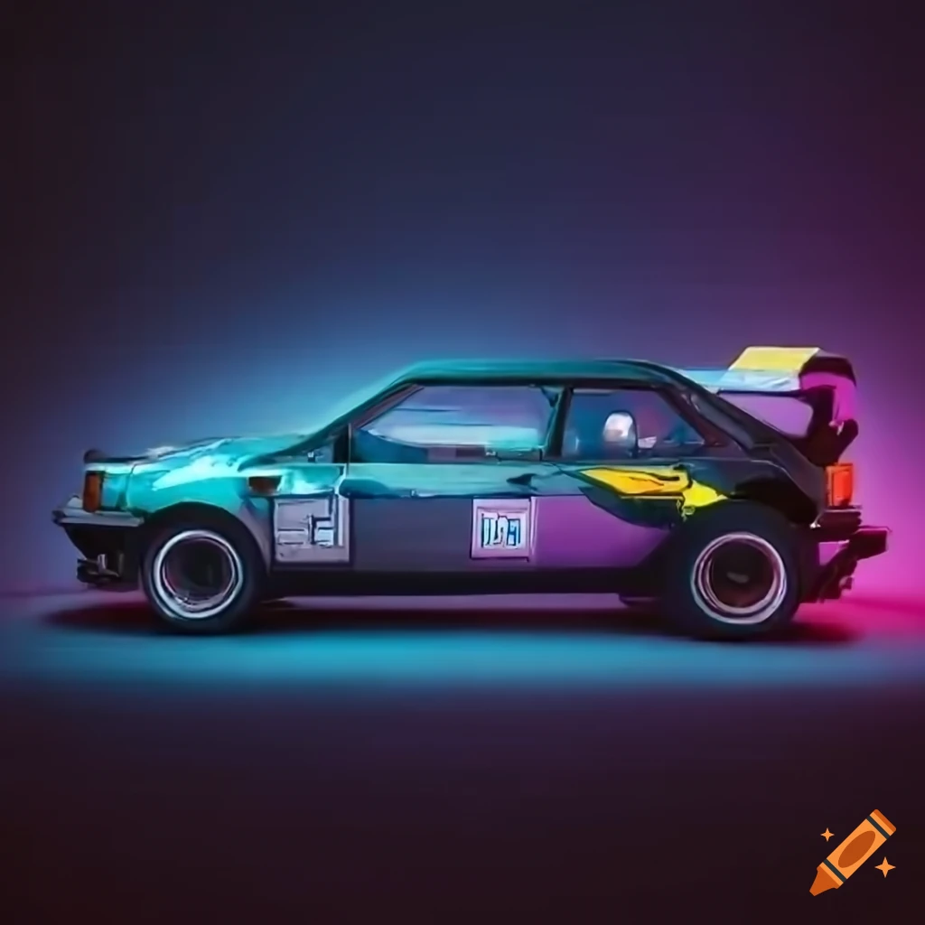 Side view of a cyberpunk car in a studio on Craiyon