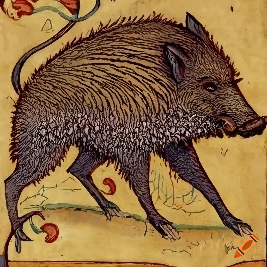 Medieval manuscript illustration of a rabbit wielding a sword on Craiyon