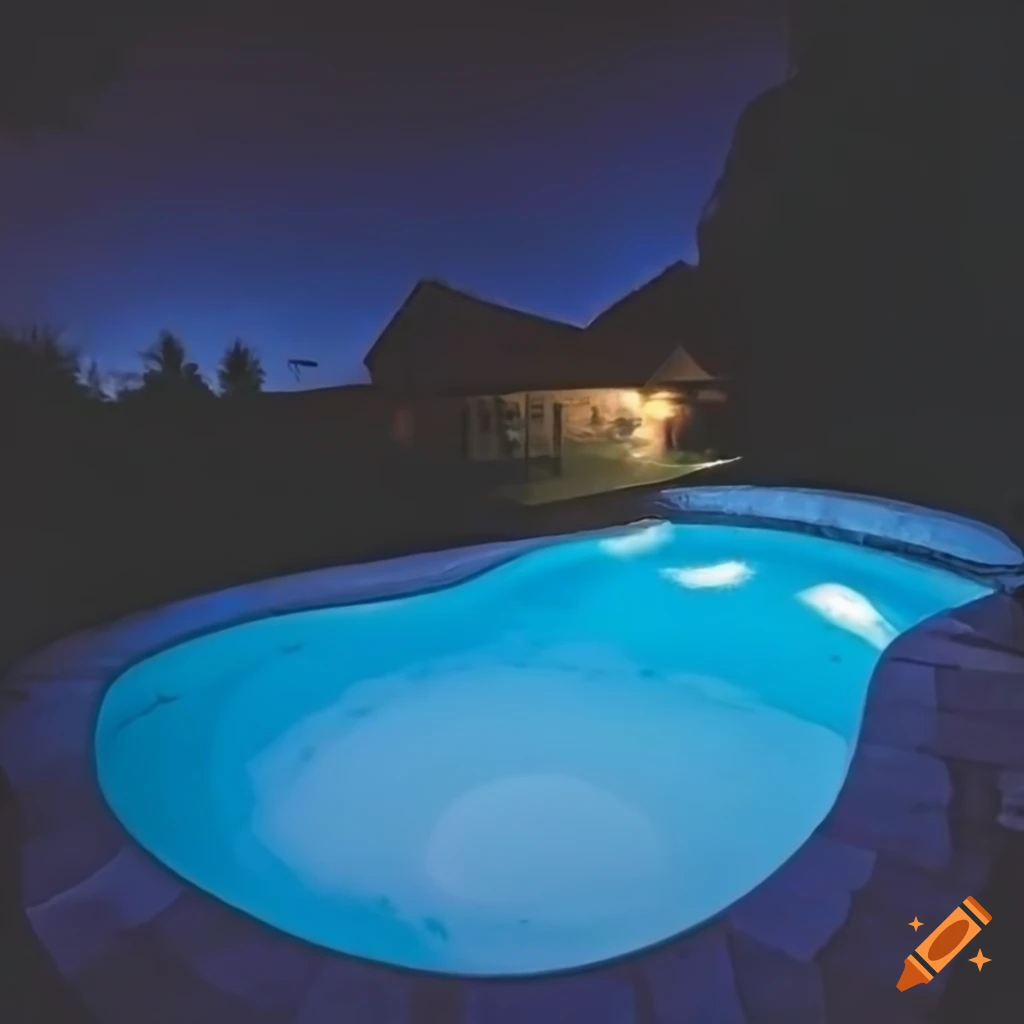 Nighttime pool with clear sky and moon on Craiyon