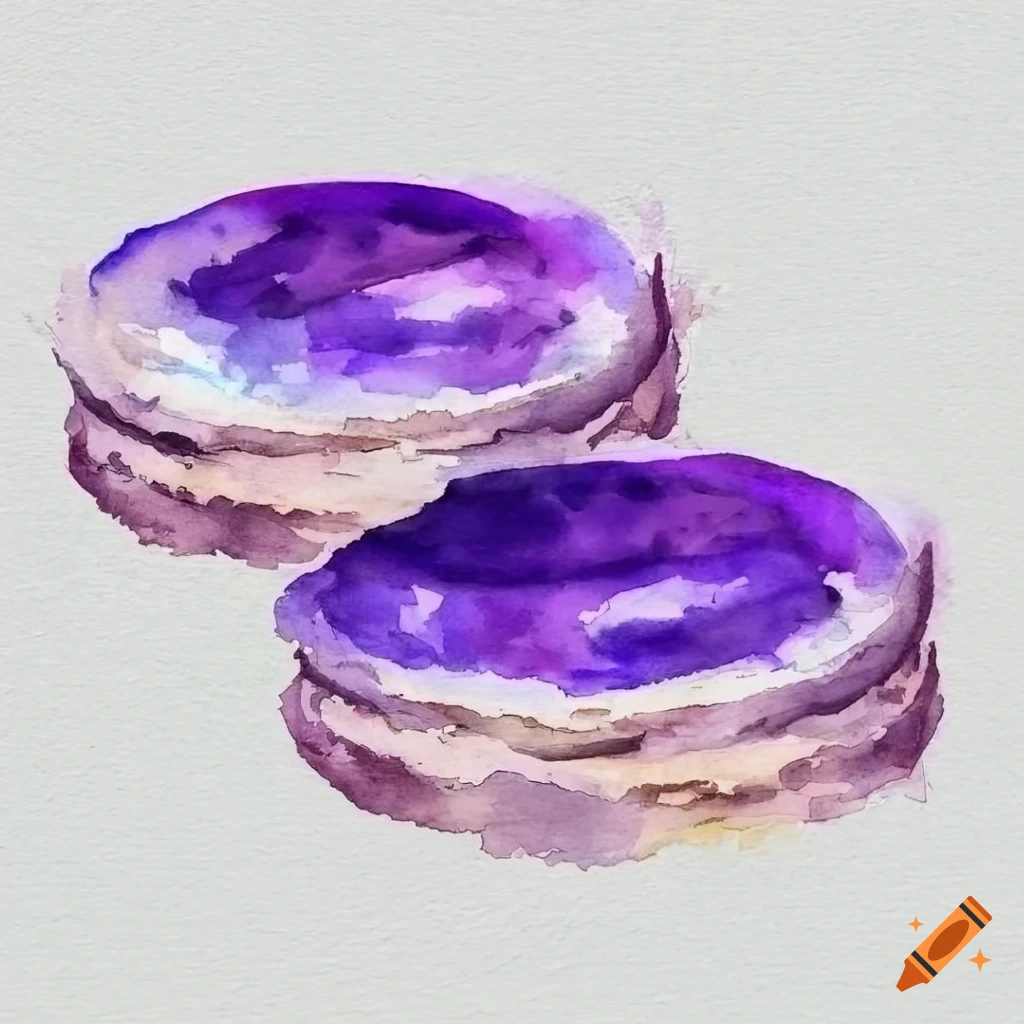Watercolor illustration of purple rice cakes on Craiyon