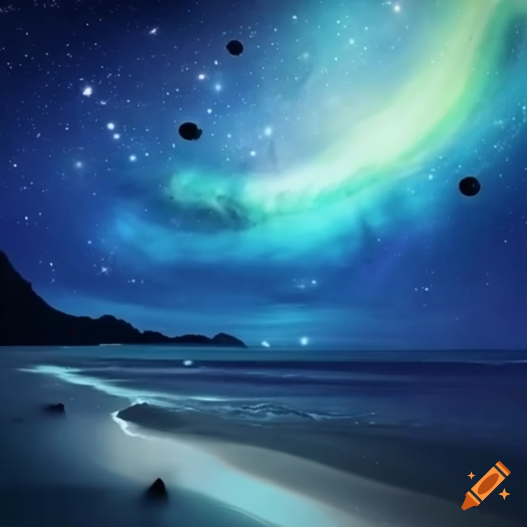 Concept art of a beach in space on Craiyon