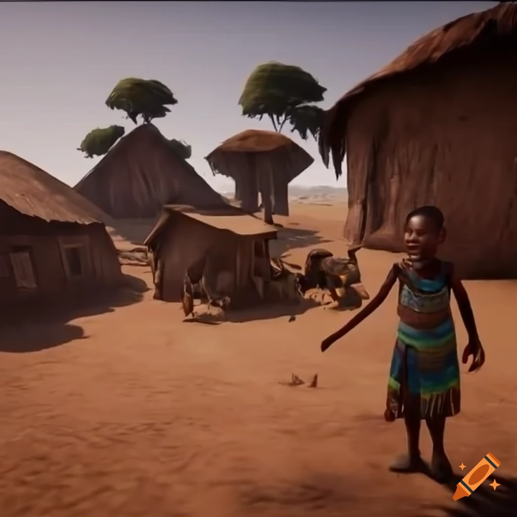 3D rendering of an African family in a savanna village on Craiyon