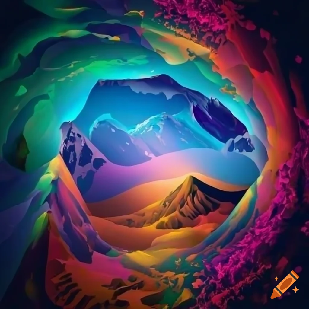 Colorful quantum landscape with mountains and forests on Craiyon