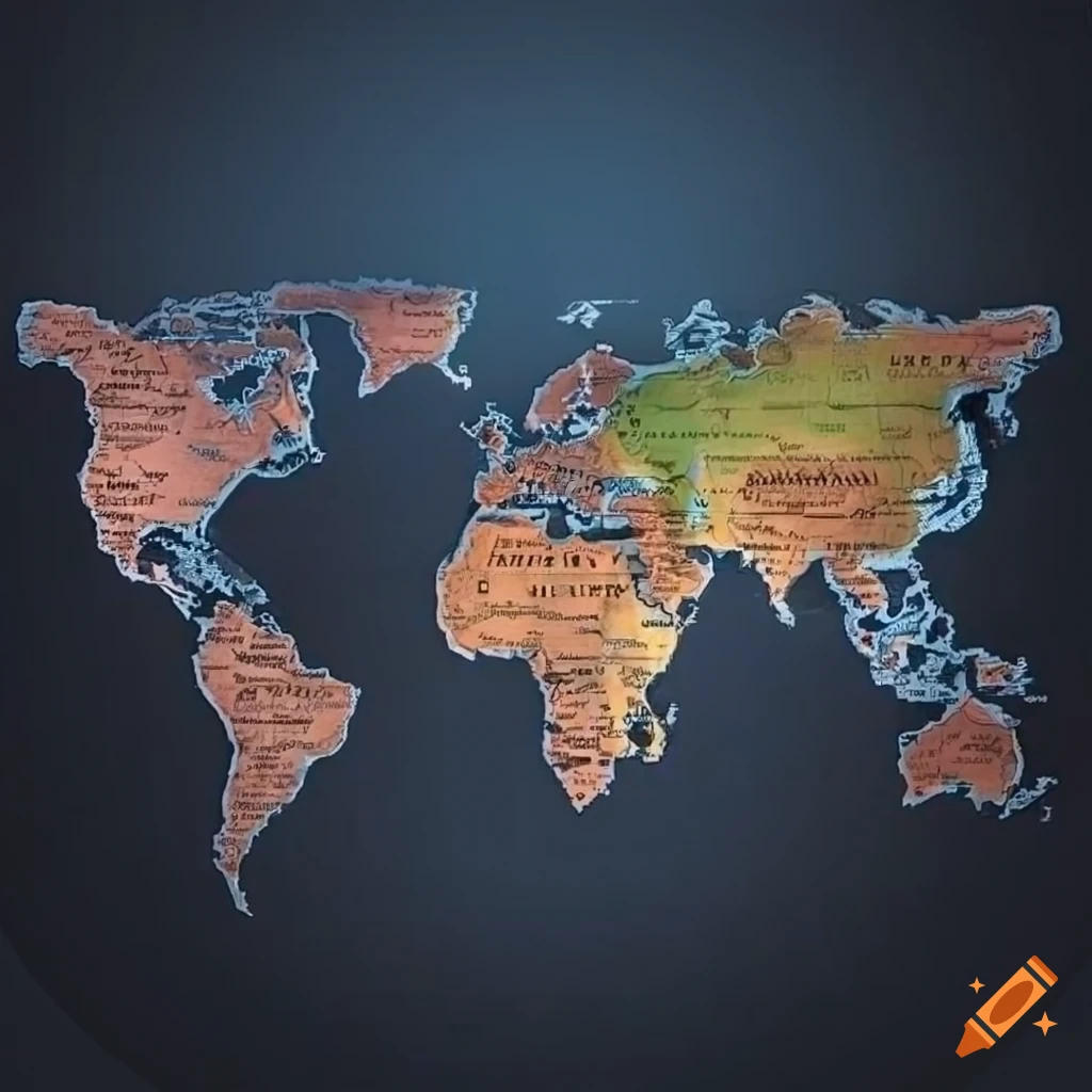 Detailed world map illustration on Craiyon
