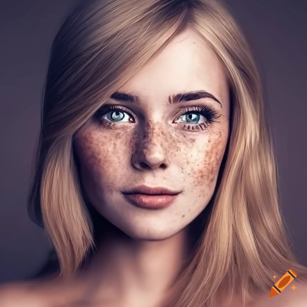 Portrait of a smiling young woman with freckles on Craiyon