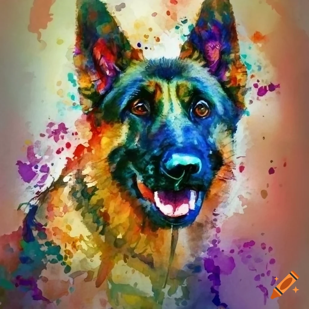 Watercolor painting of a German Shepard dog on Craiyon