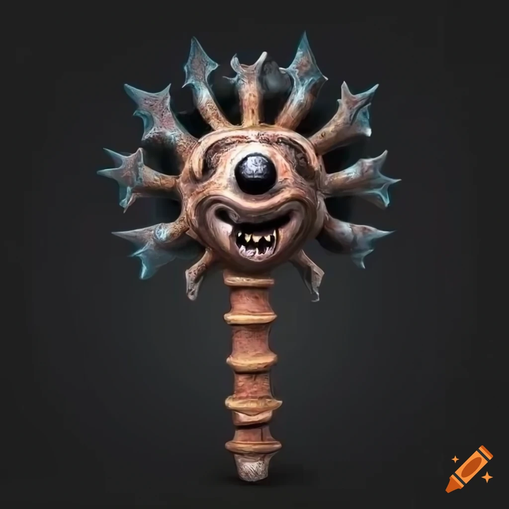 Medieval magical mace with screaming face design