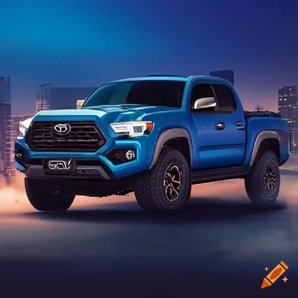 Toyota Tacoma pickup truck in a modern city on Craiyon