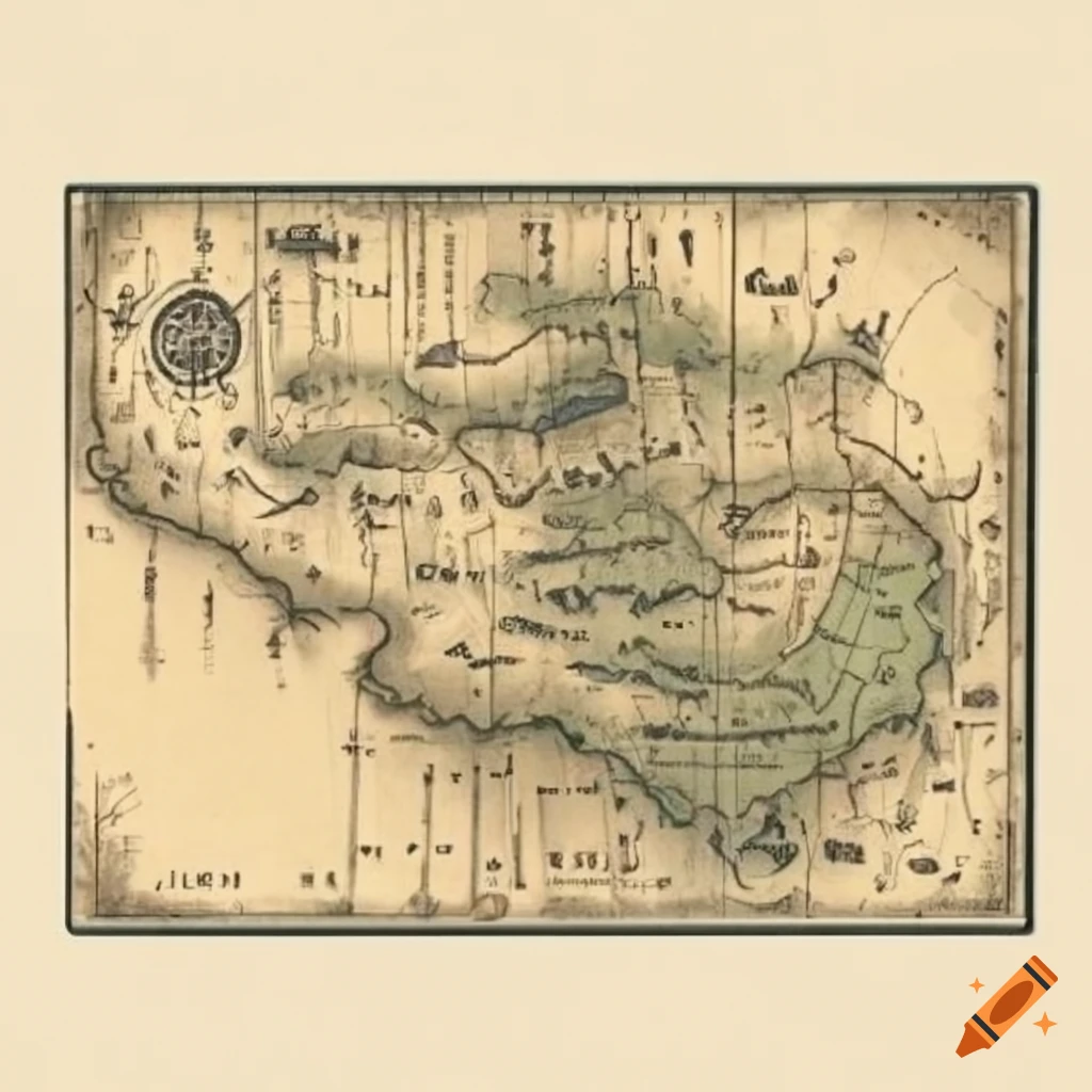 Antique map with marked locations on Craiyon