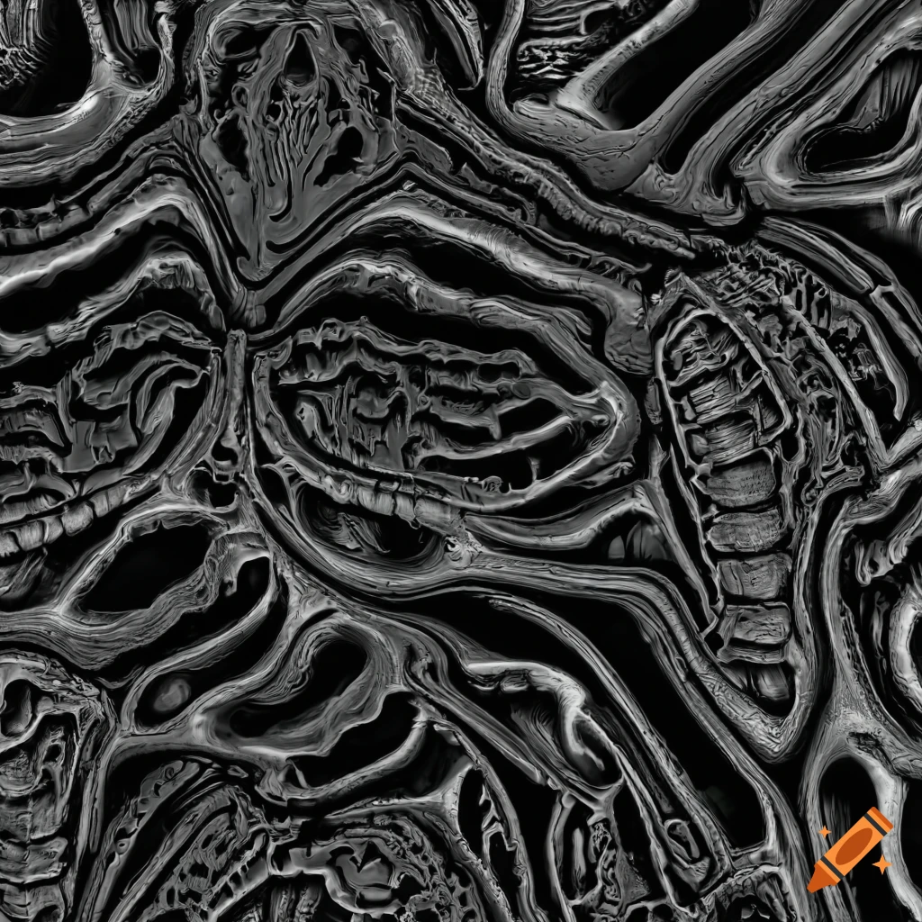 Detailed black and white biomechanical rib texture on Craiyon