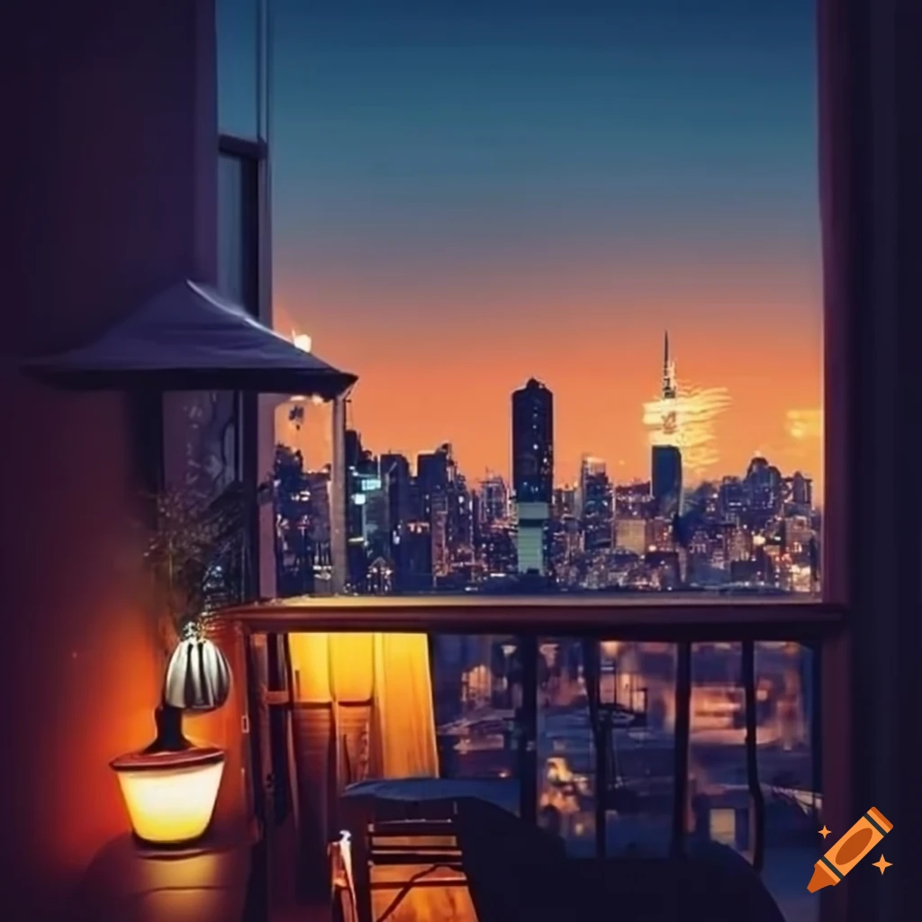 Night view from cosy balcony on Craiyon