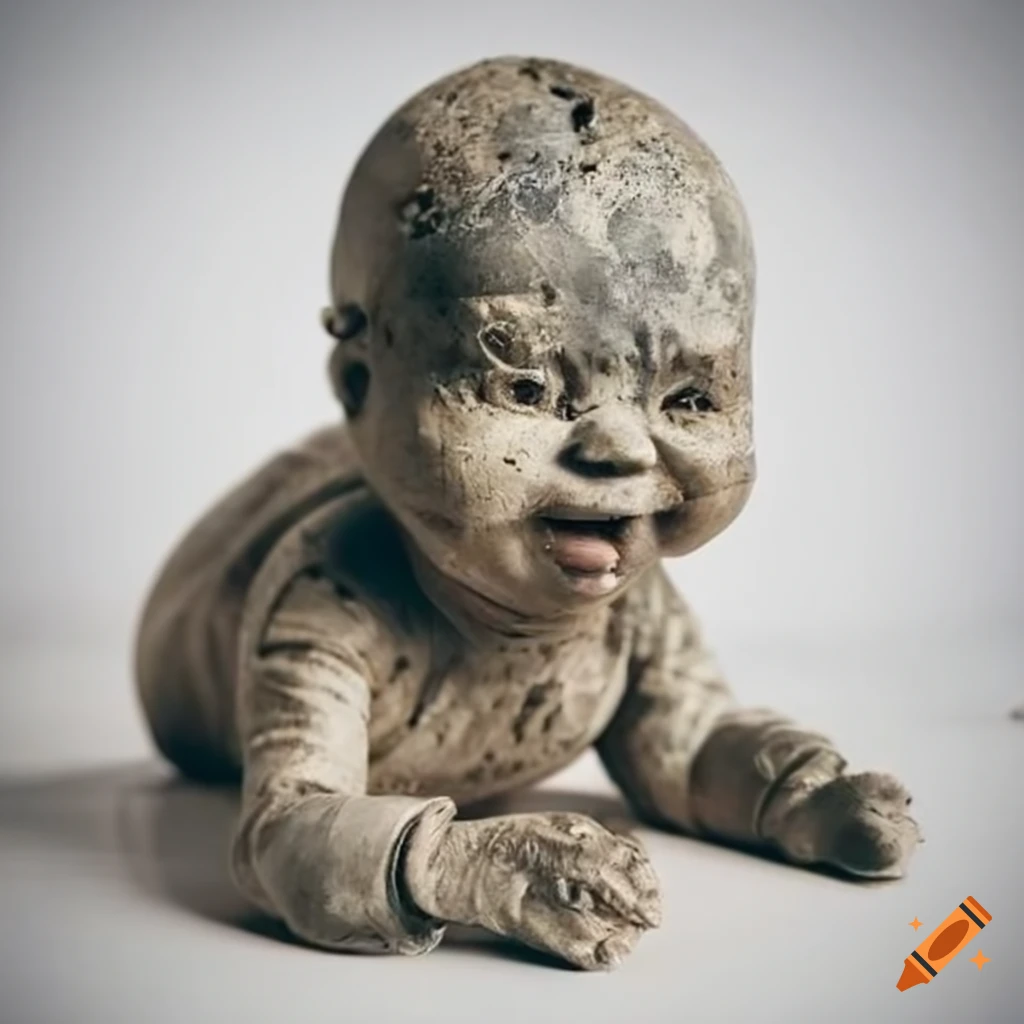 Abstract sculpture of a concrete baby