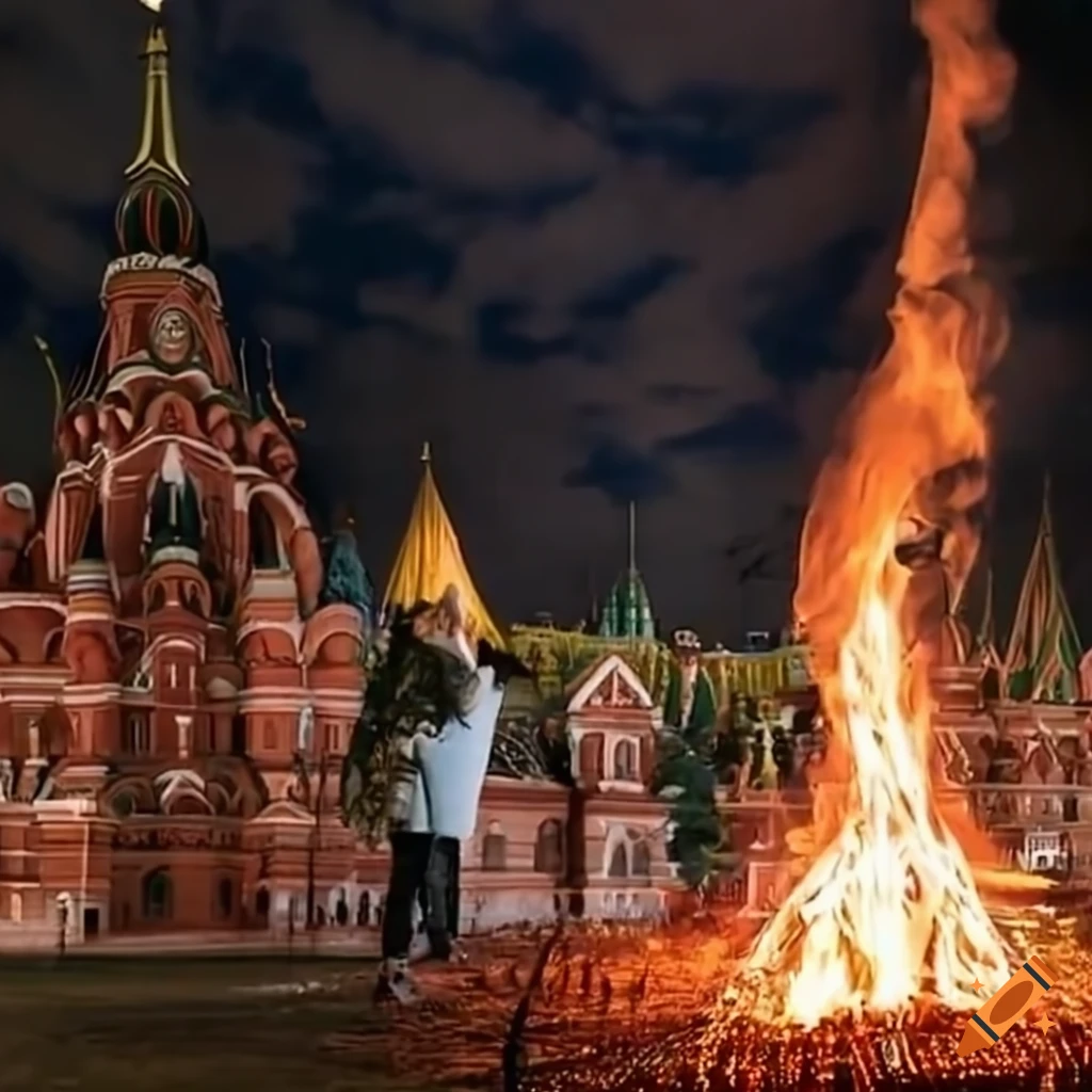 Bonfire on red square in moscow