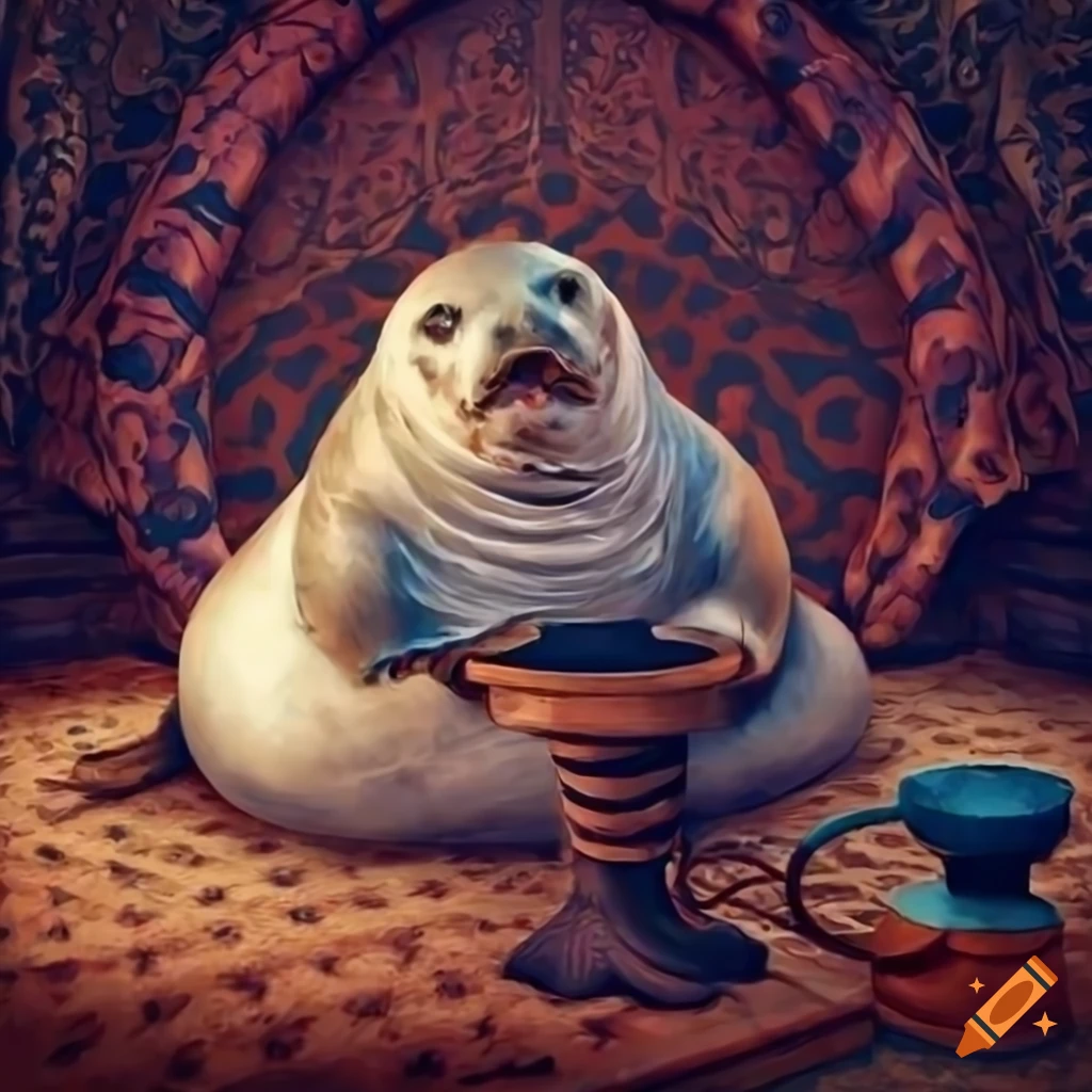 Digital art of a lounging leopard seal in a medieval fantasy setting on ...