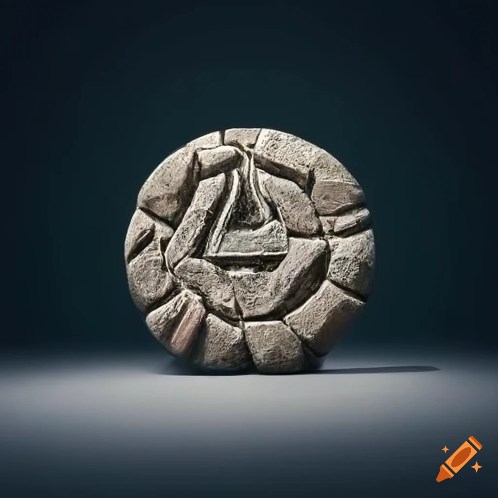 Stone tablets with unique symbols arranged in a circle on Craiyon