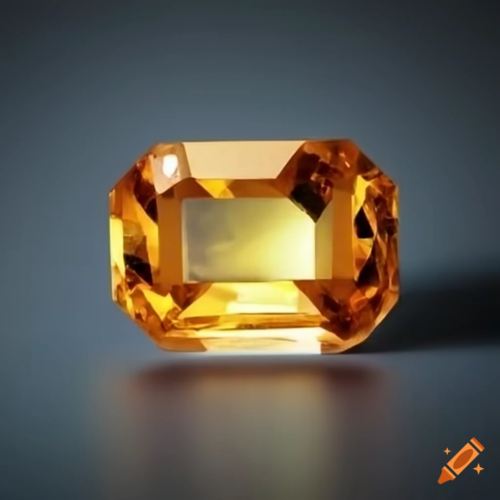 Rough-cut amber citrine gemstone with starburst pattern on Craiyon