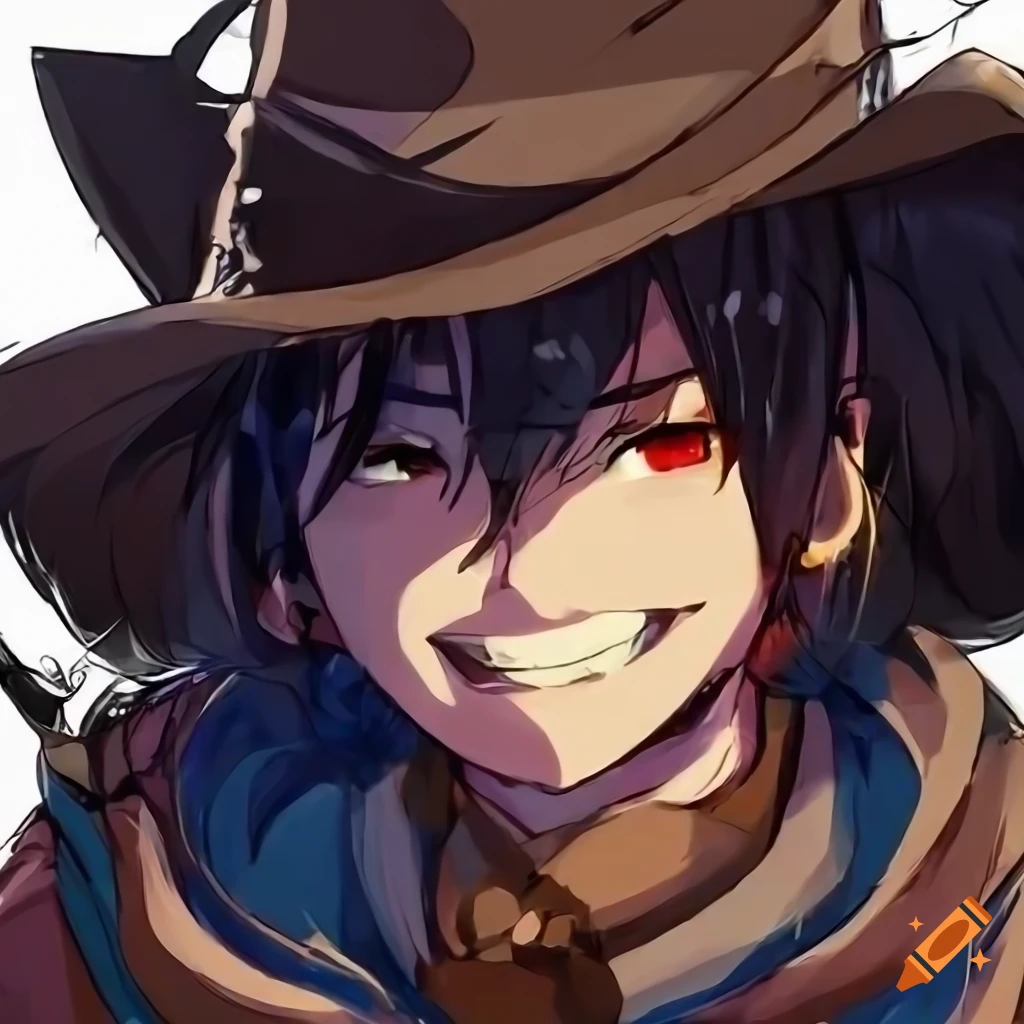 Anime artwork of a smiling cowboy with black hair on Craiyon