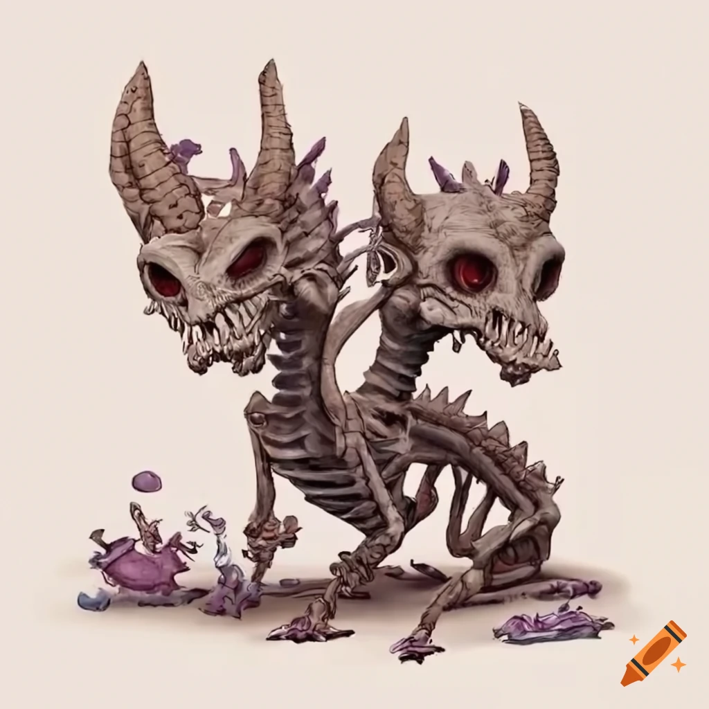 Artistic depiction of a three-headed dragon skeleton on Craiyon