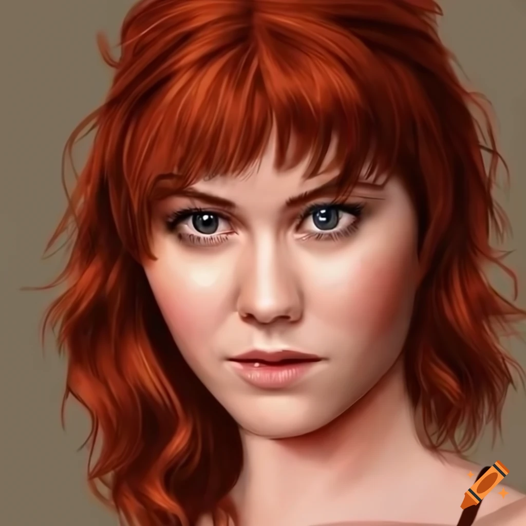 Photorealistic portrait of Mary Elizabeth Winstead with red hair and ...