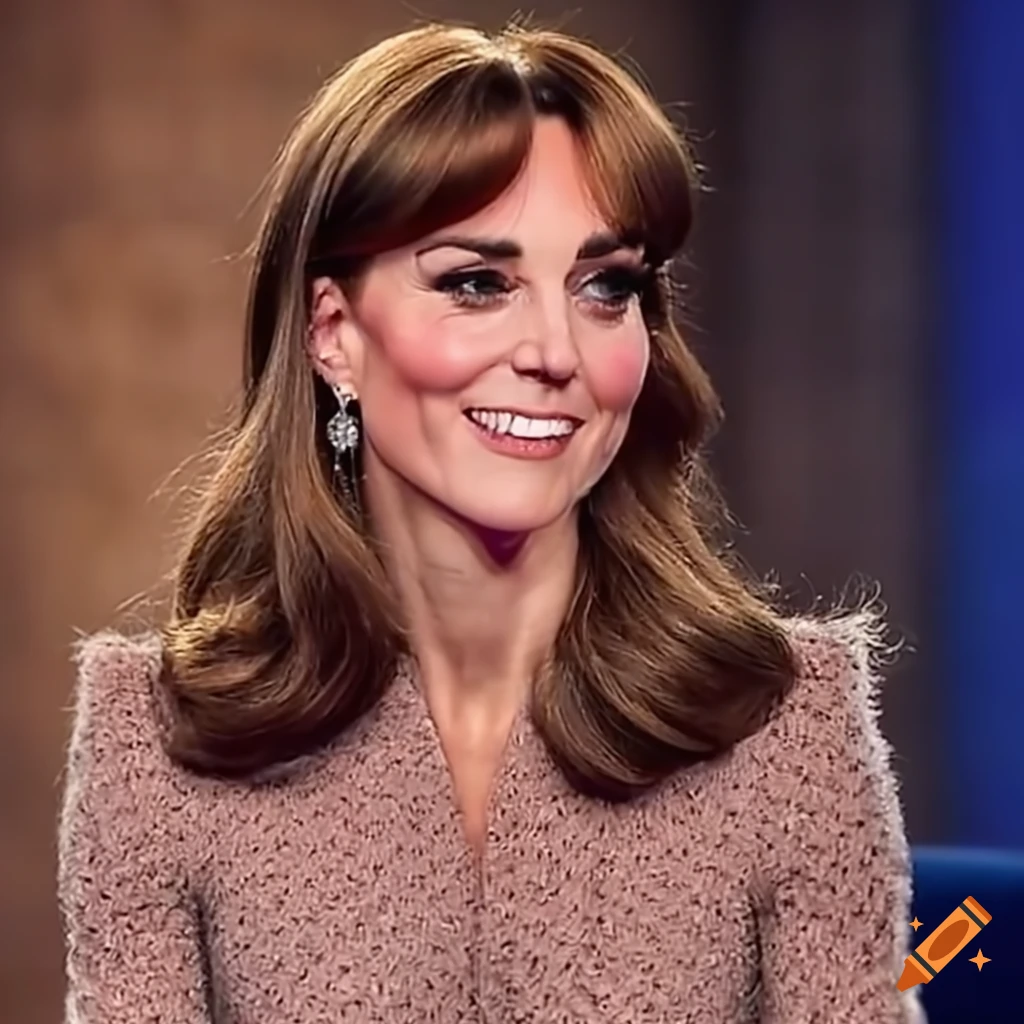 Kate middleton trimming her bangs on a talk show on Craiyon
