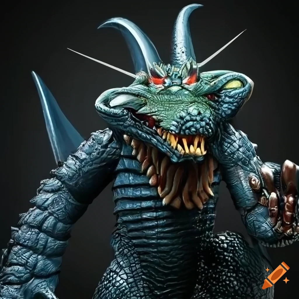 Illustration of a fierce kaiju monster fighting a robot on Craiyon