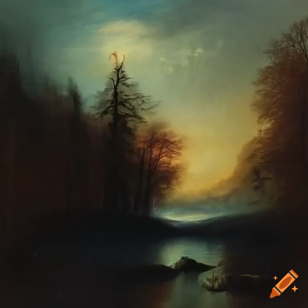 Nighttime winter clearing in the style of J.M.W. Turner on Craiyon