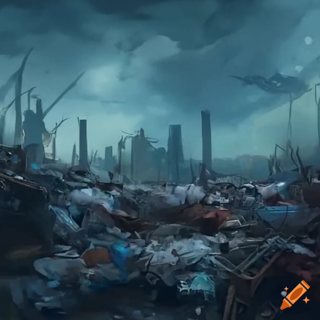 Urban landscape of a junkyard with piles of trash on Craiyon