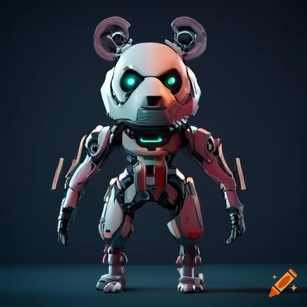 Stylized 3D rendering of a hyperintelligent cyborg panda on Craiyon