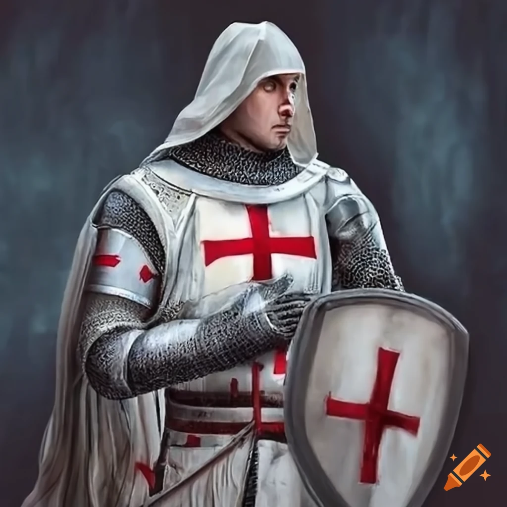 Iconic templar knight at the gates of paris with bible