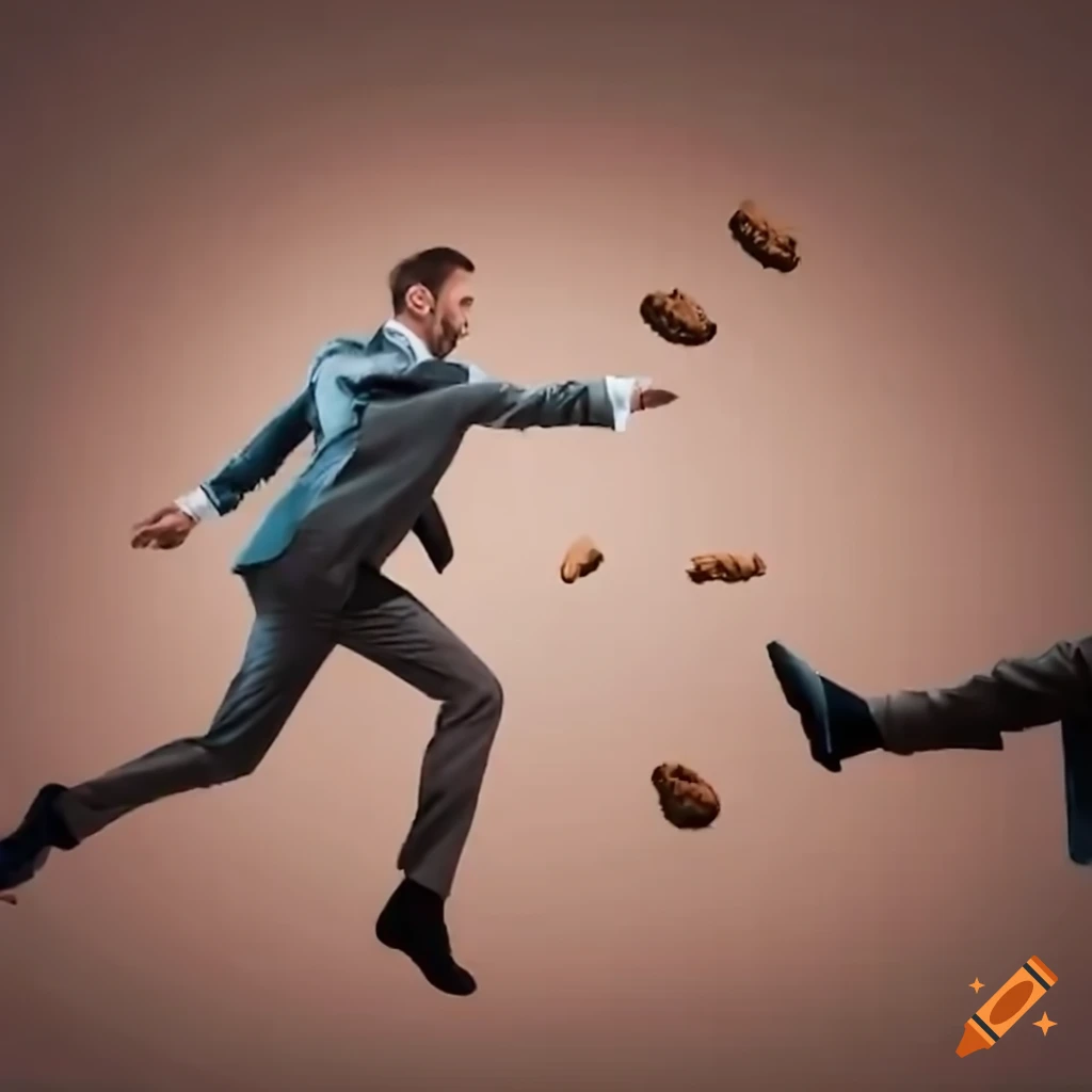 Humorous image of two business men having a cookie fight on Craiyon
