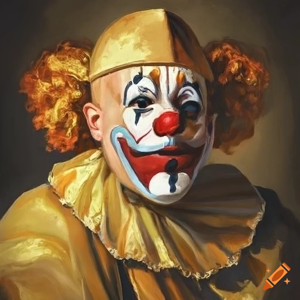 Impressionist painting of a clown with gold texture on Craiyon