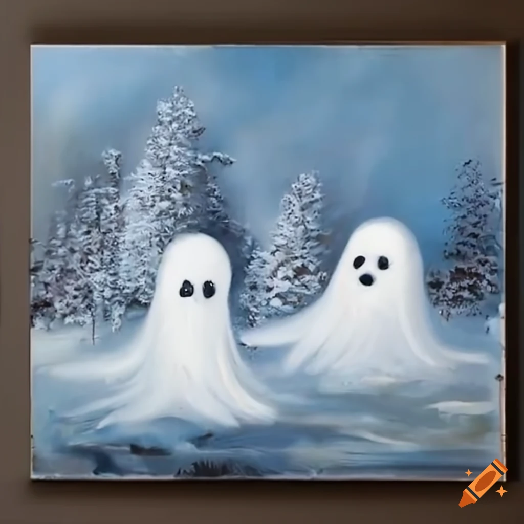 Cute ghost on snowy landscape on Craiyon