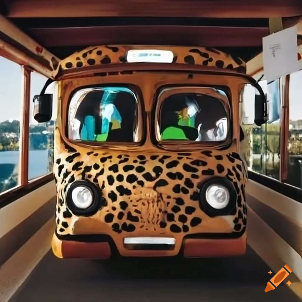 Artistic depiction of a leopard-shaped bus on Craiyon