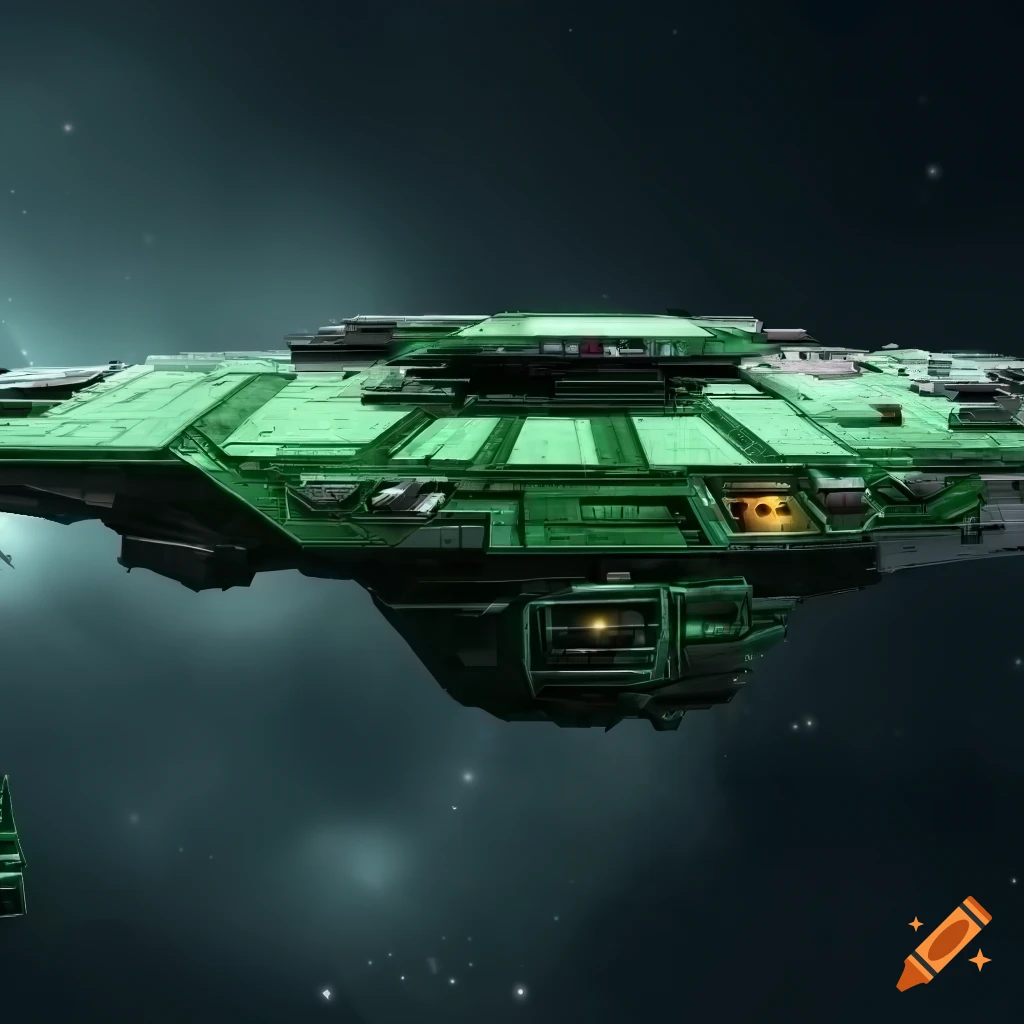 Realistic sci-fi spaceship floating in space