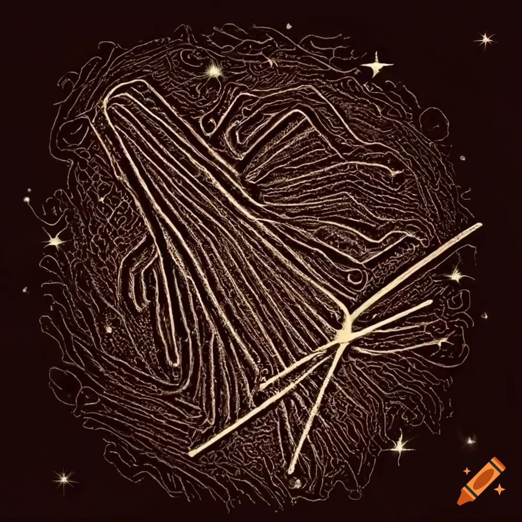 Intricate nazca lines art with celestial backdrop